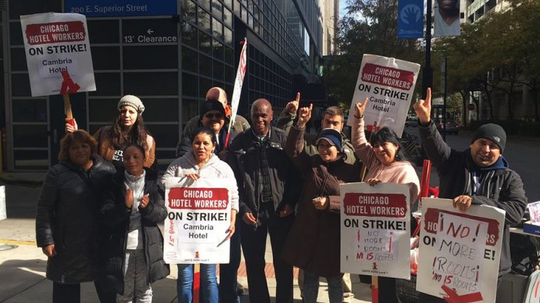 Workers at Chicago hotel continue strike seeking benefits : Peoples ...