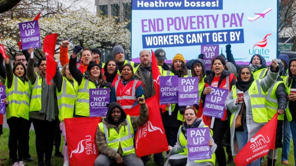 Security guards at UK’s Heathrow airport continue strike over pay hike ...